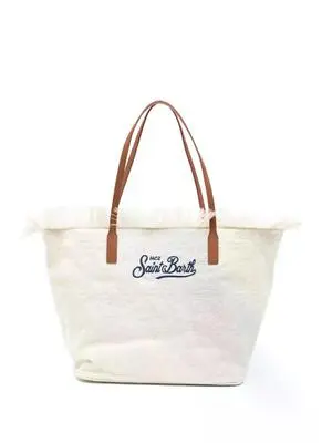 MC2 SAINT BARTH Embroidered Tote Bag With Fringe - Neutrals
