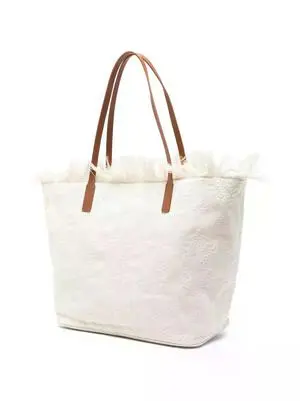MC2 SAINT BARTH Embroidered Tote Bag With Fringe - Neutrals