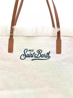 MC2 SAINT BARTH Embroidered Tote Bag With Fringe - Neutrals