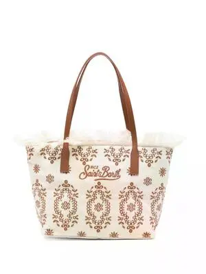 MC2 SAINT BARTH Floral-embroidered Fringed Tote Bag