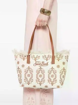 MC2 SAINT BARTH Floral-embroidered Fringed Tote Bag