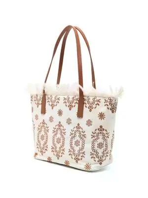 MC2 SAINT BARTH Floral-embroidered Fringed Tote Bag