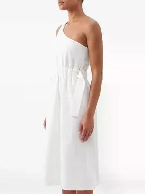 Tory Burch One-shoulder Belted Cotton Dress - White