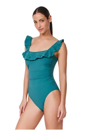 GOTTEX Bachelorette Square Neck Ruffle One Piece - Black