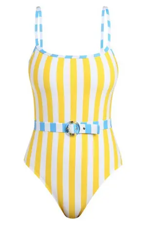 La Blanca Coastal Belted Stripe One-piece Swimsuit