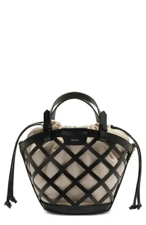 AREZZO Small Petra Leather Bucket Bag - Preto/natural