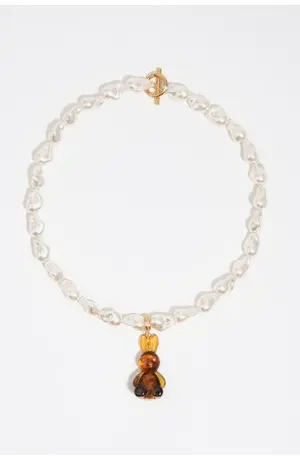 Bimba Y Lola Resin Rabbit And Pearl Necklace
