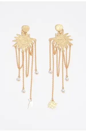 Bimba Y Lola Sun Earrings With Brushed Chains - Gold