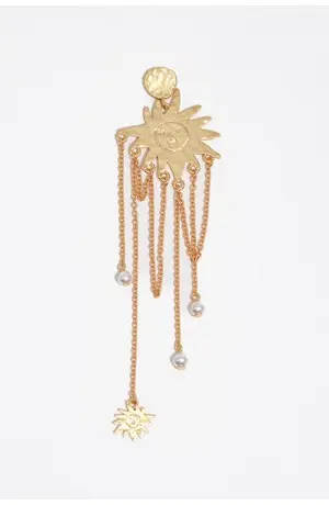 Bimba Y Lola Sun And Chain Dangle Earrings With Faux Pearls