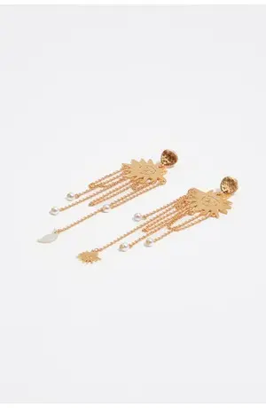 Bimba Y Lola Sun And Chain Dangle Earrings With Faux Pearls