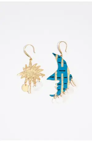 Bimba Y Lola Brushed Moon And Sun Earrings Blue