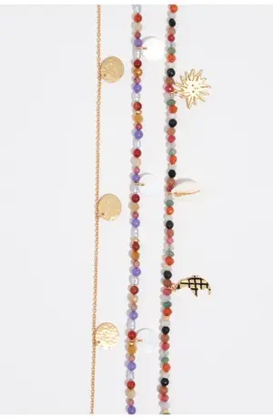 Bimba Y Lola Multicolor Beaded Layered Necklace With Sun And Moon Motifs - Light Lilac
