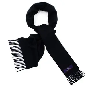 PRINCE OF SCOTS Fringed Merino Wool Scarf Navy