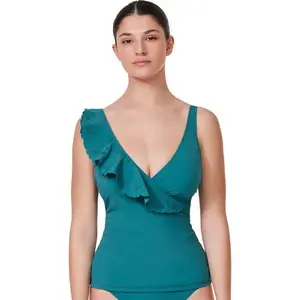 GOTTEX Bachelorette Ruffle V-neck Surplice Tankini Top - Lagoon