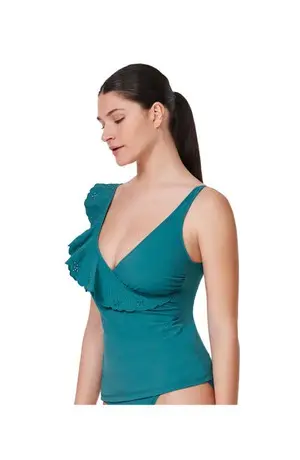 GOTTEX Bachelorette Ruffle V-neck Surplice Tankini Top - Lagoon