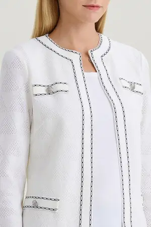 Ming Wang Heritage Diamond Faux Link Trim Knit Jacket