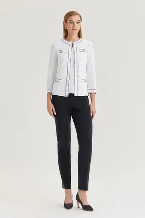 Ming Wang Heritage Diamond Faux Link Trim Knit Jacket