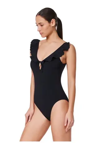 GOTTEX V-neck Ruffle One Piece - Black