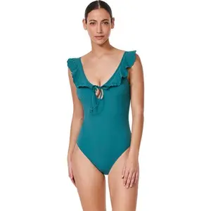 GOTTEX V-neck Ruffle One Piece - Lagoon