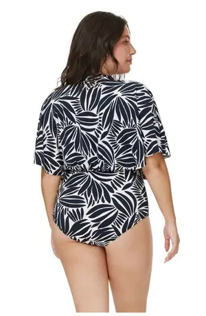 GOTTEX Sleeved Surplice Blouson One-piece Swimsuit - Black-white