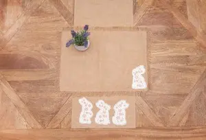 C&F HOME Easter Bunnies Trio Embroidered Burlap Table Runner 14" X 72