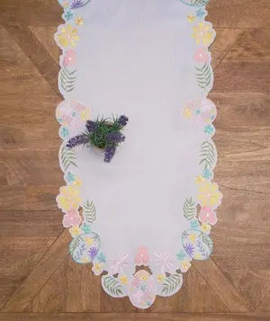 C&F HOME Elegant Easter Egg Cutwork Machine Washable Novelty Shaped Table Runner 17.5" X 68