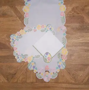 C&F HOME Elegant Easter Egg Cutwork Machine Washable Novelty Shaped Table Runner 17.5" X 68