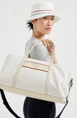Brunello Cucinelli Canvas Bag With Logo - Silver