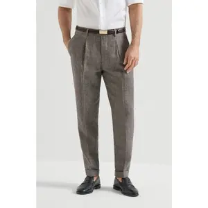 Brunello Cucinelli Houndstooth Pleated Trousers - Hazelnut