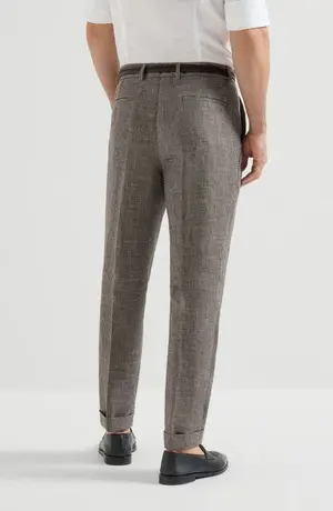Brunello Cucinelli Houndstooth Pleated Trousers - Hazelnut