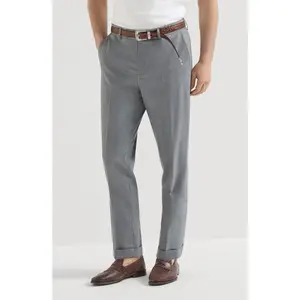 Brunello Cucinelli Leisure Fit Trousers In Hopsack Blend - Grey
