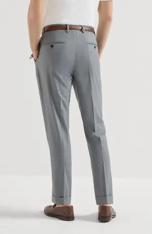 Brunello Cucinelli Leisure Fit Trousers In Hopsack Blend - Grey
