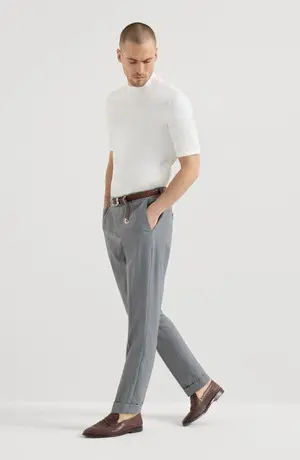 Brunello Cucinelli Leisure Fit Trousers In Hopsack Blend - Grey