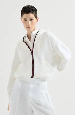 Brunello Cucinelli Hooded Cotton Piqué Sweatshirt With Logo - White