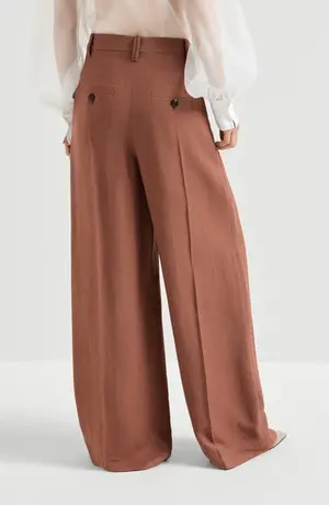 Brunello Cucinelli Fluid Twill Wide Trousers With Monili