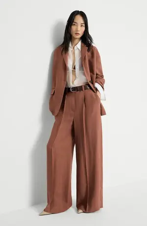 Brunello Cucinelli Fluid Twill Wide Trousers With Monili