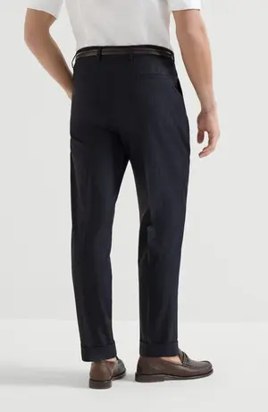 Brunello Cucinelli Leisure Fit Trousers With Pleats - Navy Blue
