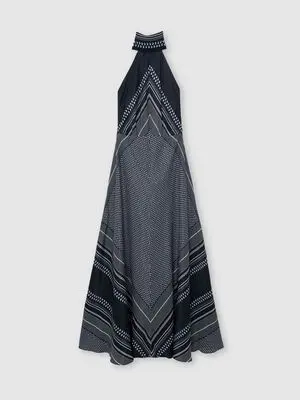 REISS Skylar Scarf-print Tie-neck Maxi Dress