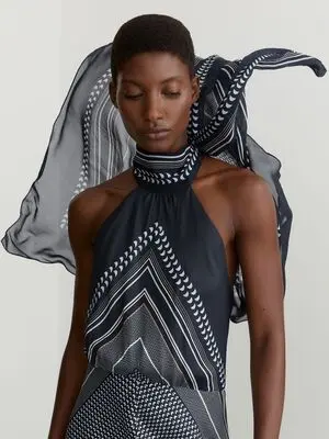 REISS Skylar Scarf-print Tie-neck Maxi Dress - Navy