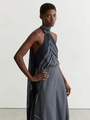 REISS Skylar Scarf-print Tie-neck Maxi Dress - Navy