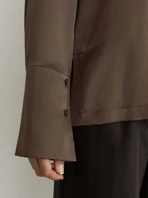 REISS Marina Silk Open-collar Blouse - Mocha Brown