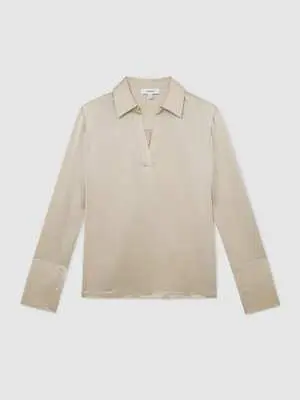 REISS Marina Silk Open-collar Blouse - Neutral