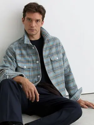 REISS Mcfadden Wool-blend Twin-pocket Check Overshirt - Soft Blue Multi
