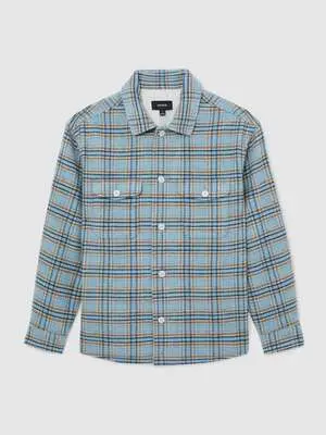 REISS Mcfadden Wool-blend Twin-pocket Check Overshirt - Soft Blue Multi