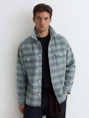 REISS Mcfadden Wool-blend Twin-pocket Check Overshirt - Soft Blue Multi