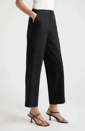 Nordstrom High-waist Wide-leg Stretch Cotton Pants - Black