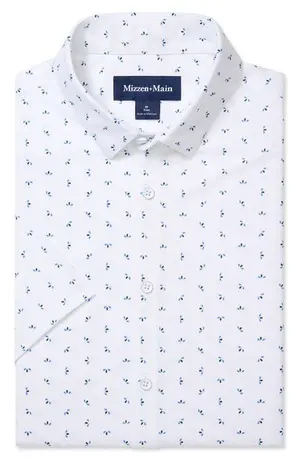 Mizzen+main Halyard Floral Print Short Sleeve Performance Button-up Shirt - White Split Floral
