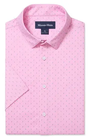 Mizzen+main Halyard Geo Print Short Sleeve Performance Button-up Shirt - Pink Salt Tossed Triangle Classic
