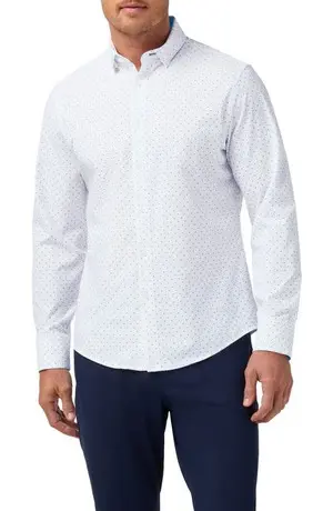 Mizzen+main Leeward Trim Fit Neat Dot No Tuck Button-up Shirt - Navy Stacked Geo