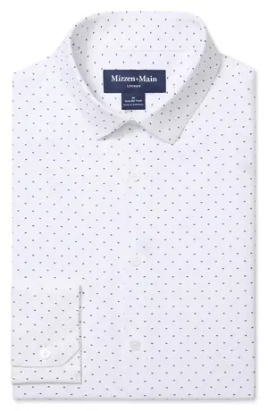 Mizzen+main Leeward Trim Fit Neat Dot No Tuck Button-up Shirt - Navy Stacked Geo
